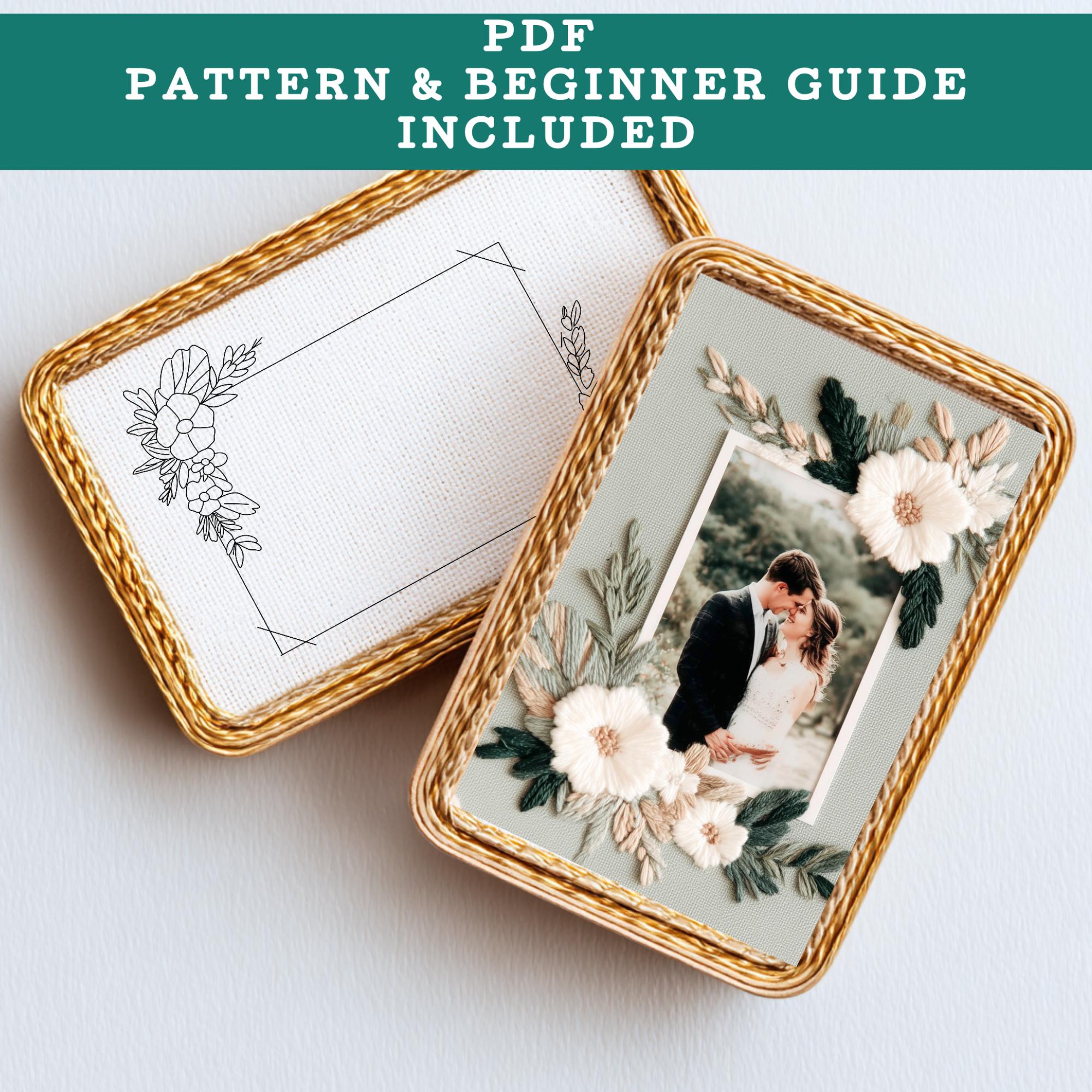 Floral Photo Frame Hand Embroidery Pattern PDF | Modern Wedding ...