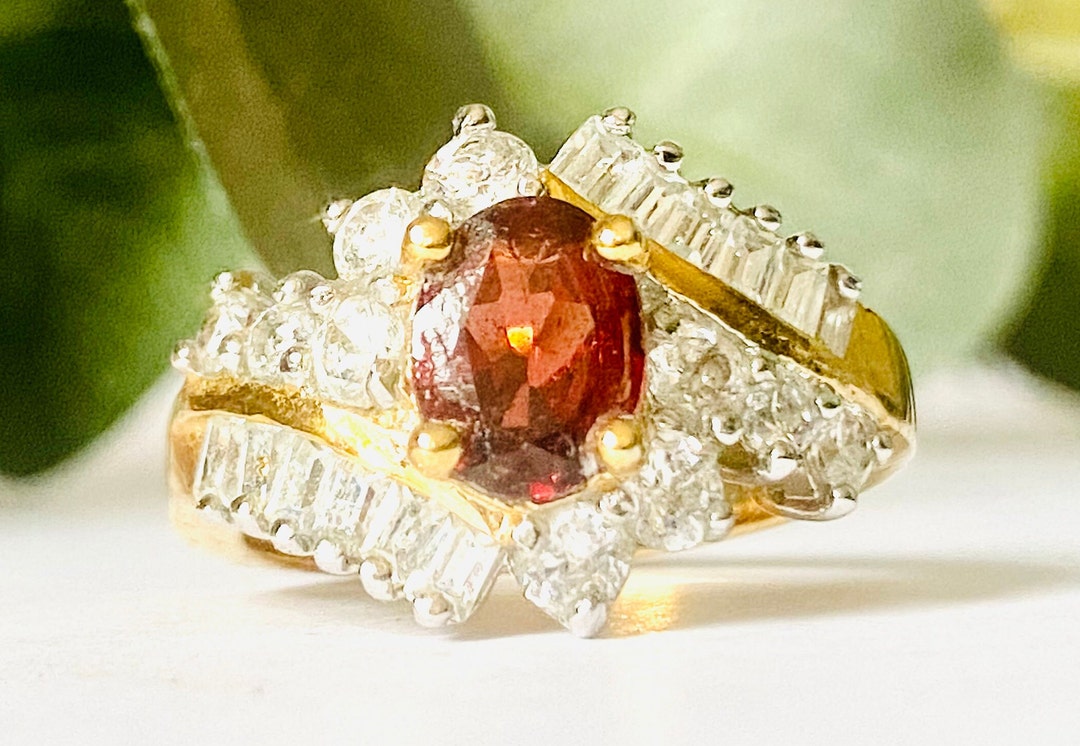 Vintage Garnet and Faux Diamond Cluster Cocktail Ring - Etsy
