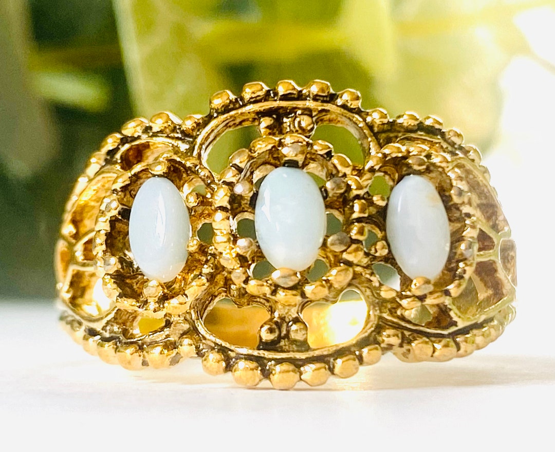 Vintage Seta Three Stone Opal Ring - Etsy