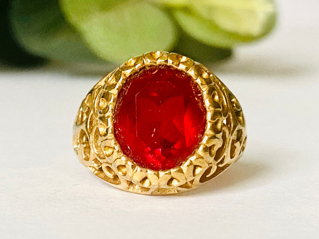 Vintage 18 KT HGE Gold Plated Red Stone Ring - Etsy