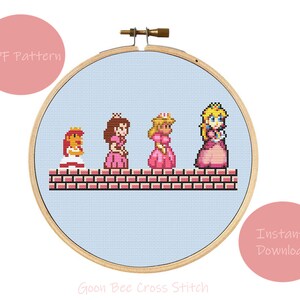 Princess Peach Timeline Cross Stitch Pattern Retro Style PDF - Etsy