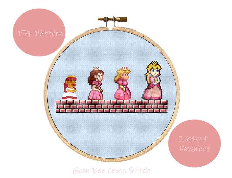 Princess Peach Timeline Cross Stitch Pattern Retro Style PDF - Etsy