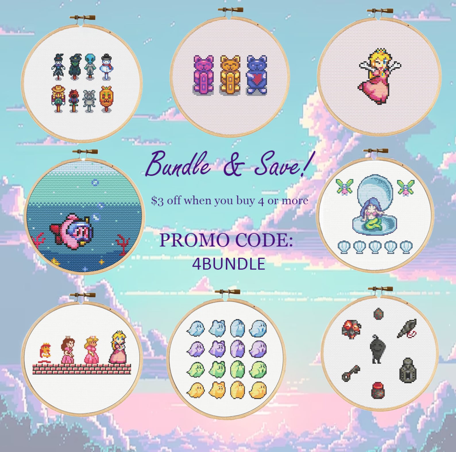 Princess Peach Timeline Cross Stitch Pattern - Retro Style PDF Instant ...