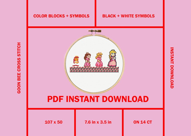 Princess Peach Timeline Cross Stitch Pattern Retro Style PDF - Etsy