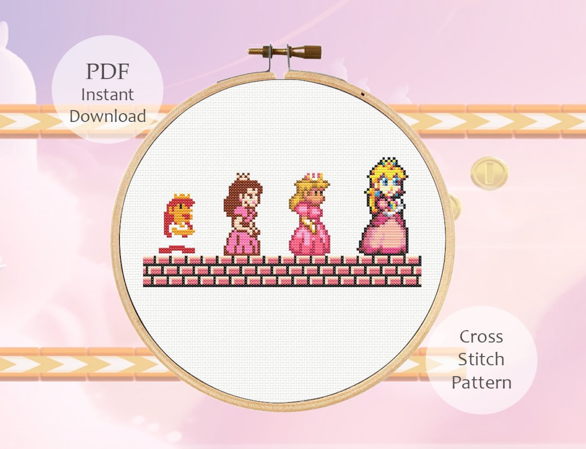 Princess Peach Timeline Cross Stitch Pattern - Retro Style PDF Instant ...