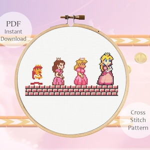 Princess Peach Timeline Cross Stitch Pattern - Retro Style PDF Instant ...