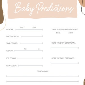 Printable Baby Shower Prediction Sheet - Etsy
