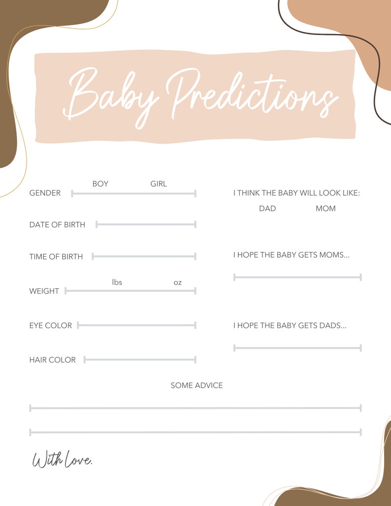 Printable Baby Shower Prediction Sheet - Etsy