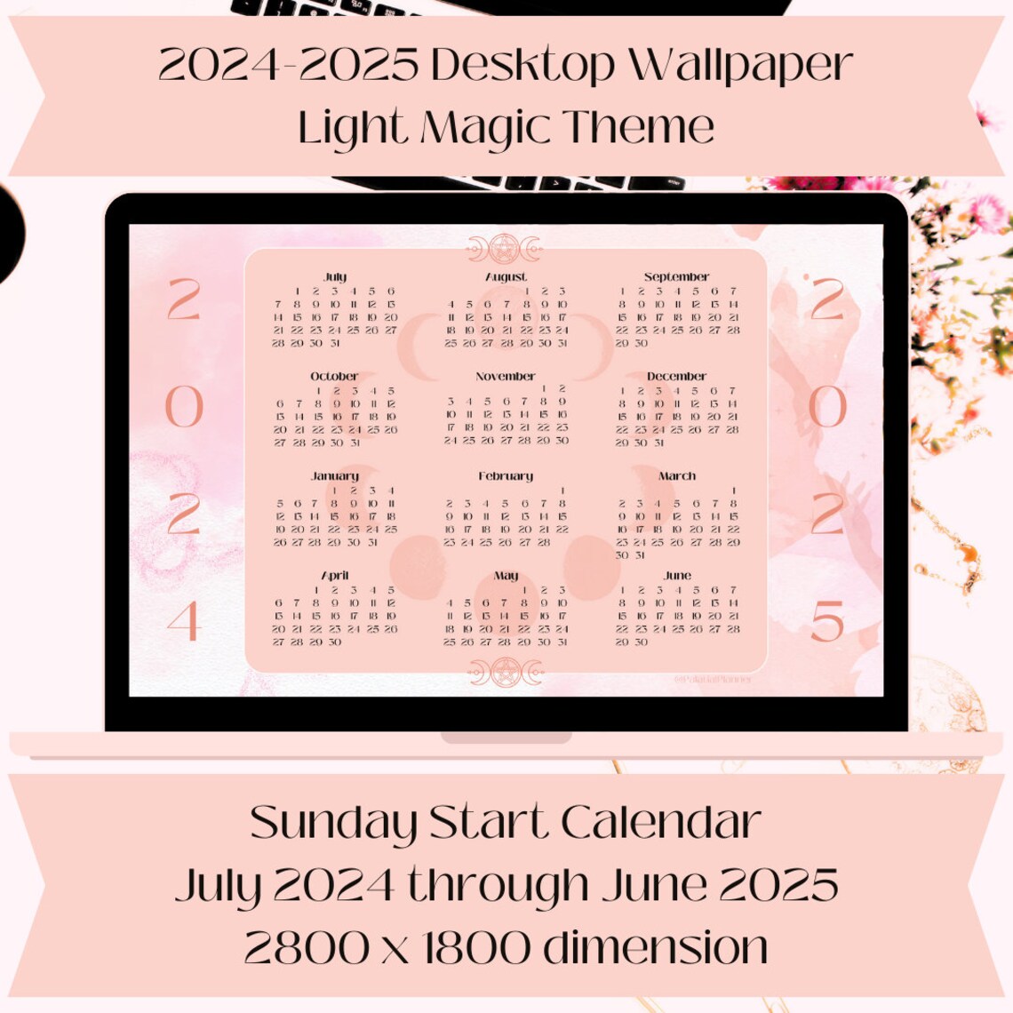 Desktop Wallpaper - 2024-2025 Calendar, Light Magic Theme - Etsy