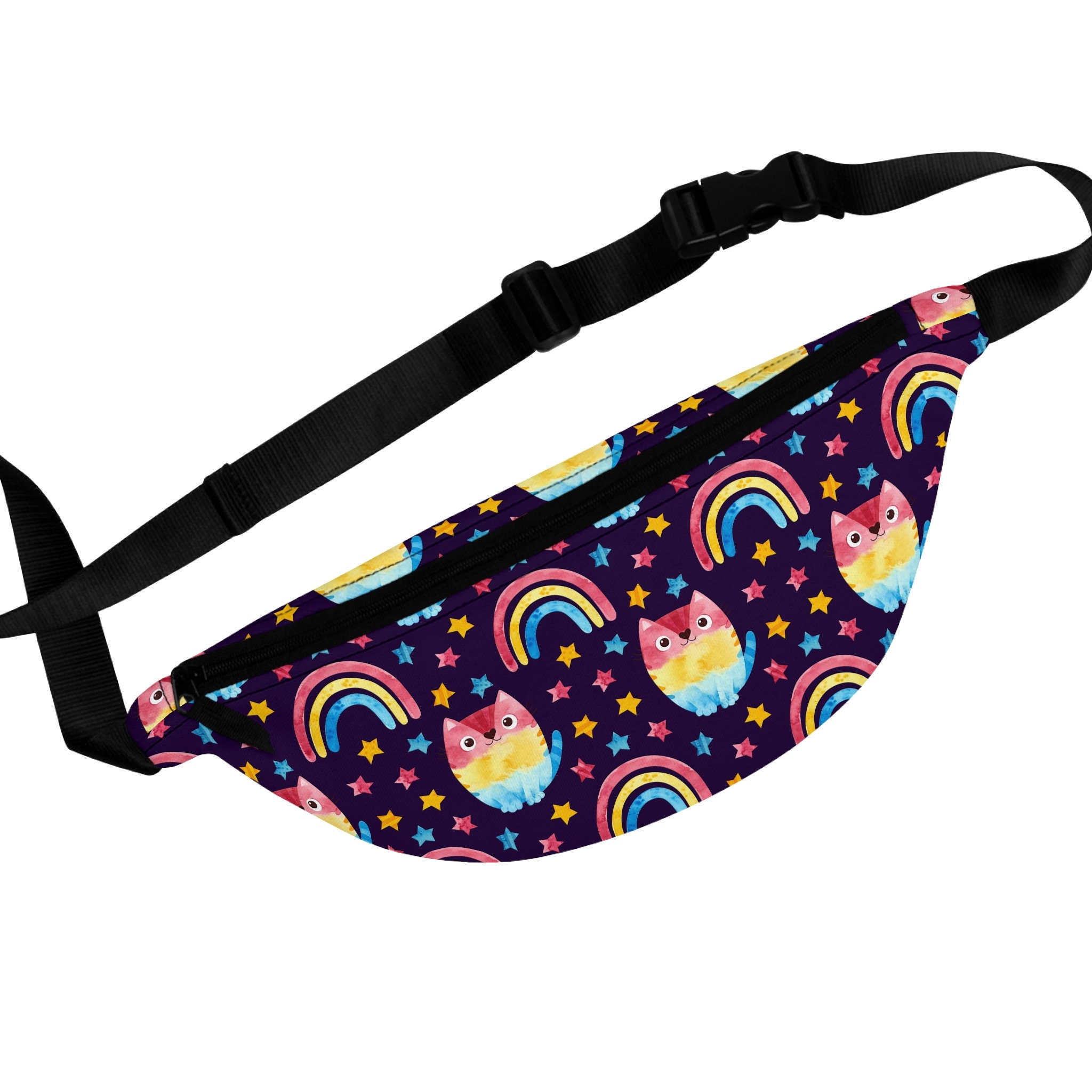 Colorful Rainbow Fanny Pack Cute Cat Festival Bag Travel Hip - Etsy