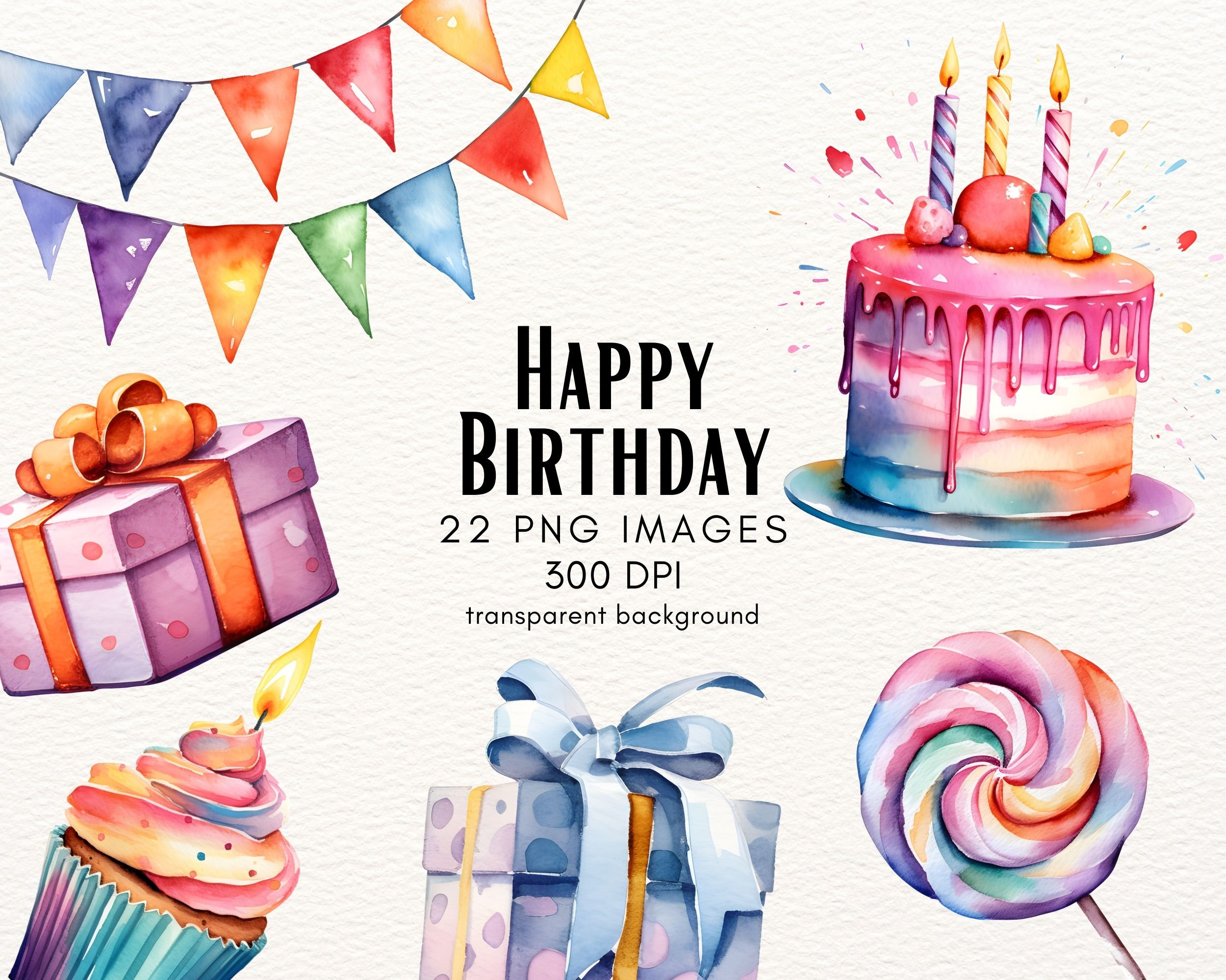 Birthday Clipart Bundle Watercolor Birthday Balloons Gift - Etsy
