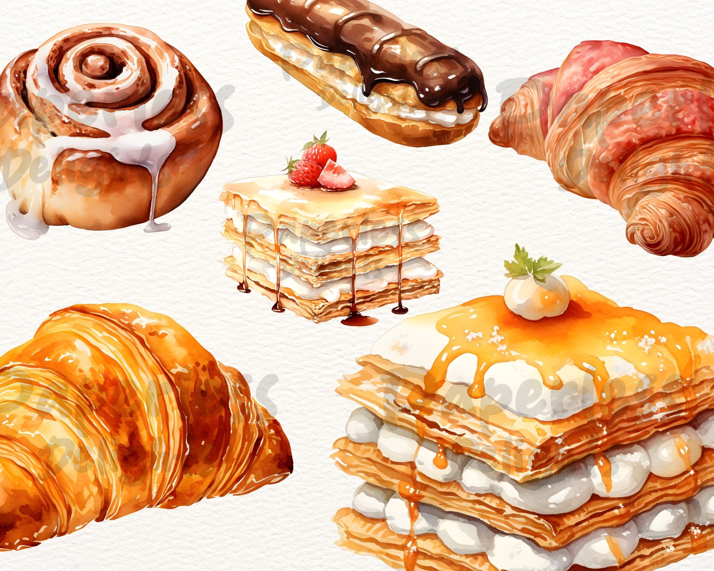 Watercolor Patisserie Clipart 23 French Pastry Bundle Instant Download ...