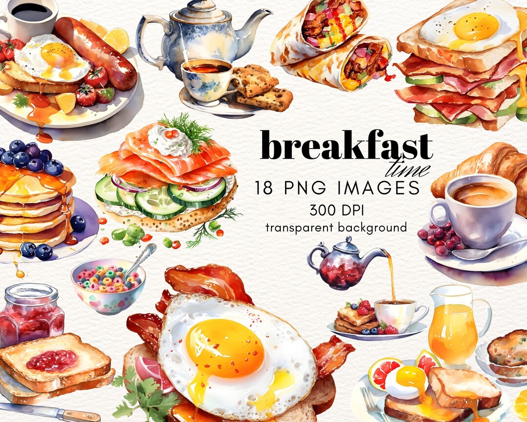 Breakfast Clipart Bundle | Breakfast Clipart Collection | Watercolour ...