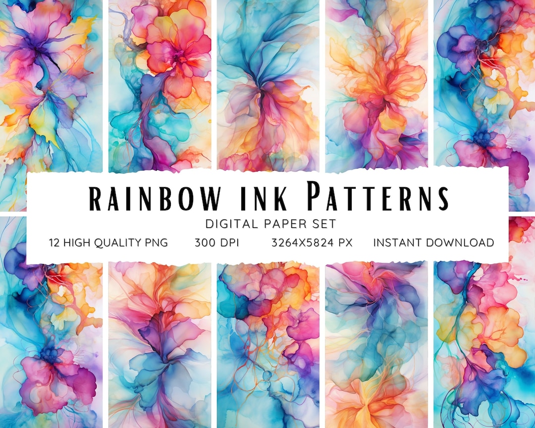Rainbow Ink Textures, Rainbow Watercolor Ink Patterns, 12 High Quality ...
