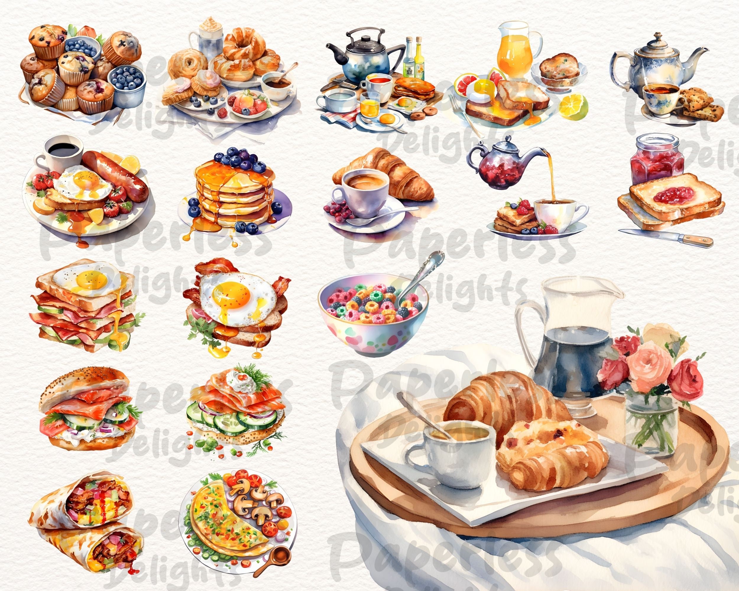 Breakfast Clipart Bundle | Breakfast Clipart Collection | Watercolour ...
