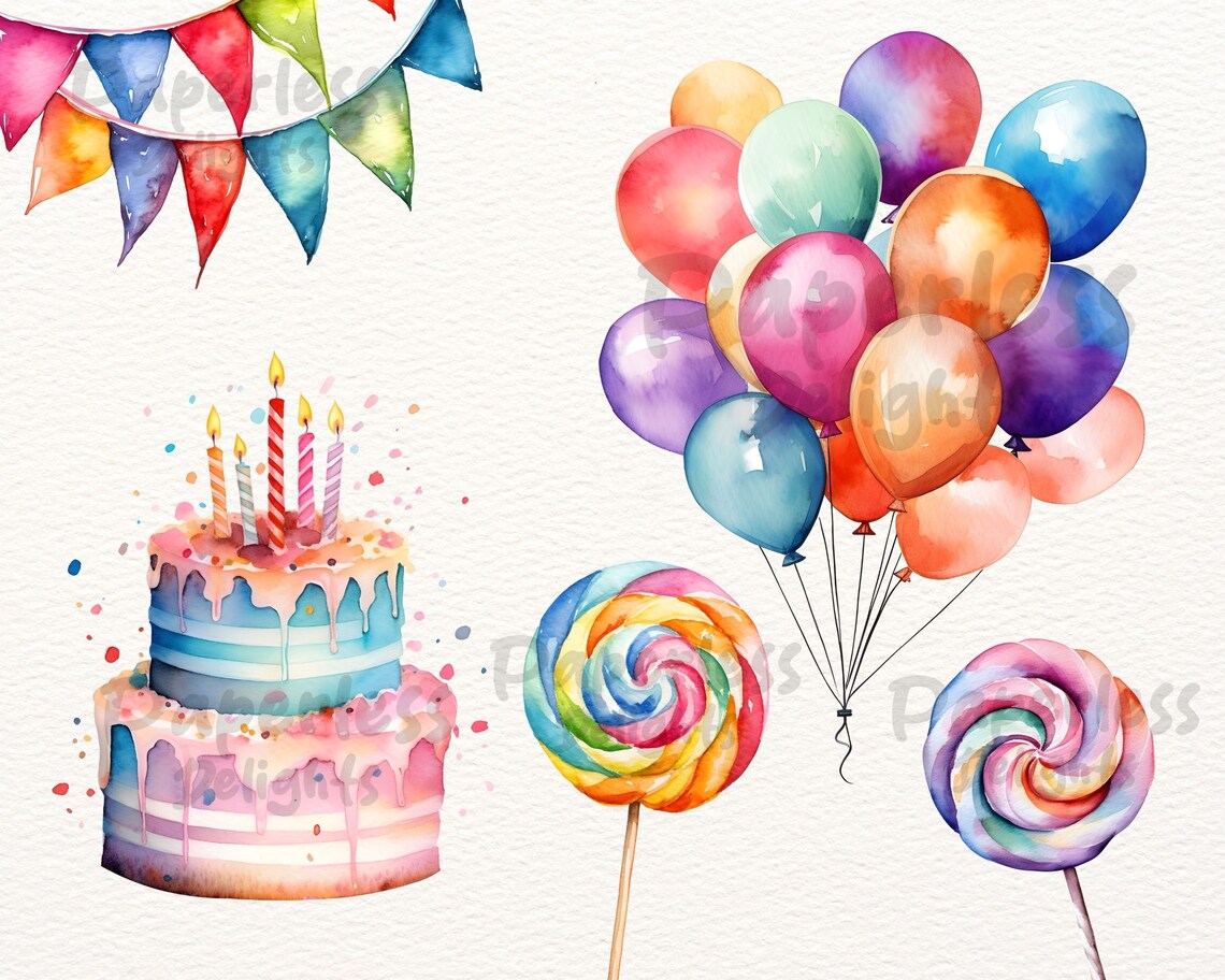 Birthday Clipart Bundle Watercolor Birthday Balloons Gift - Etsy