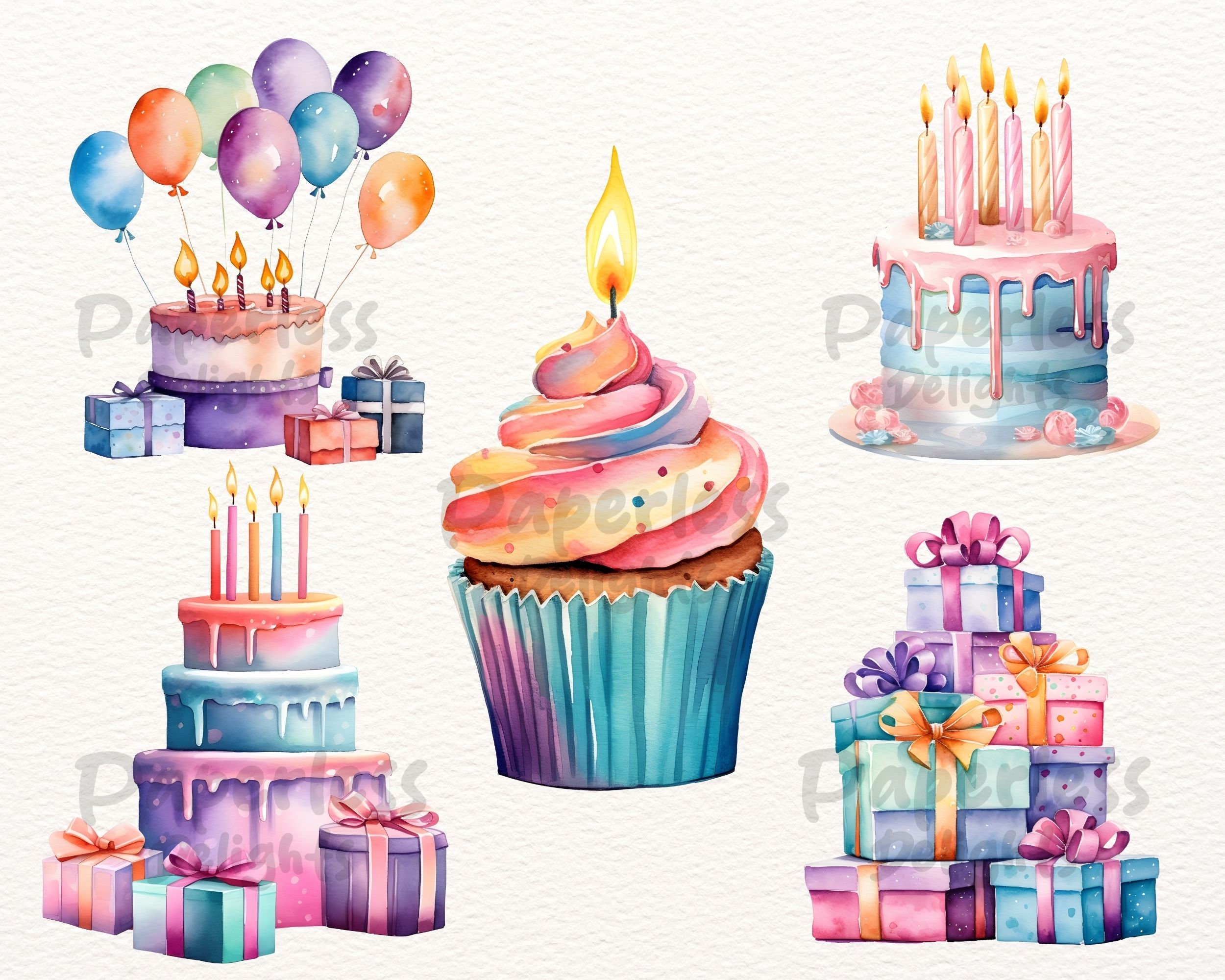 Birthday Clipart Bundle Watercolor Birthday Balloons Gift - Etsy UK