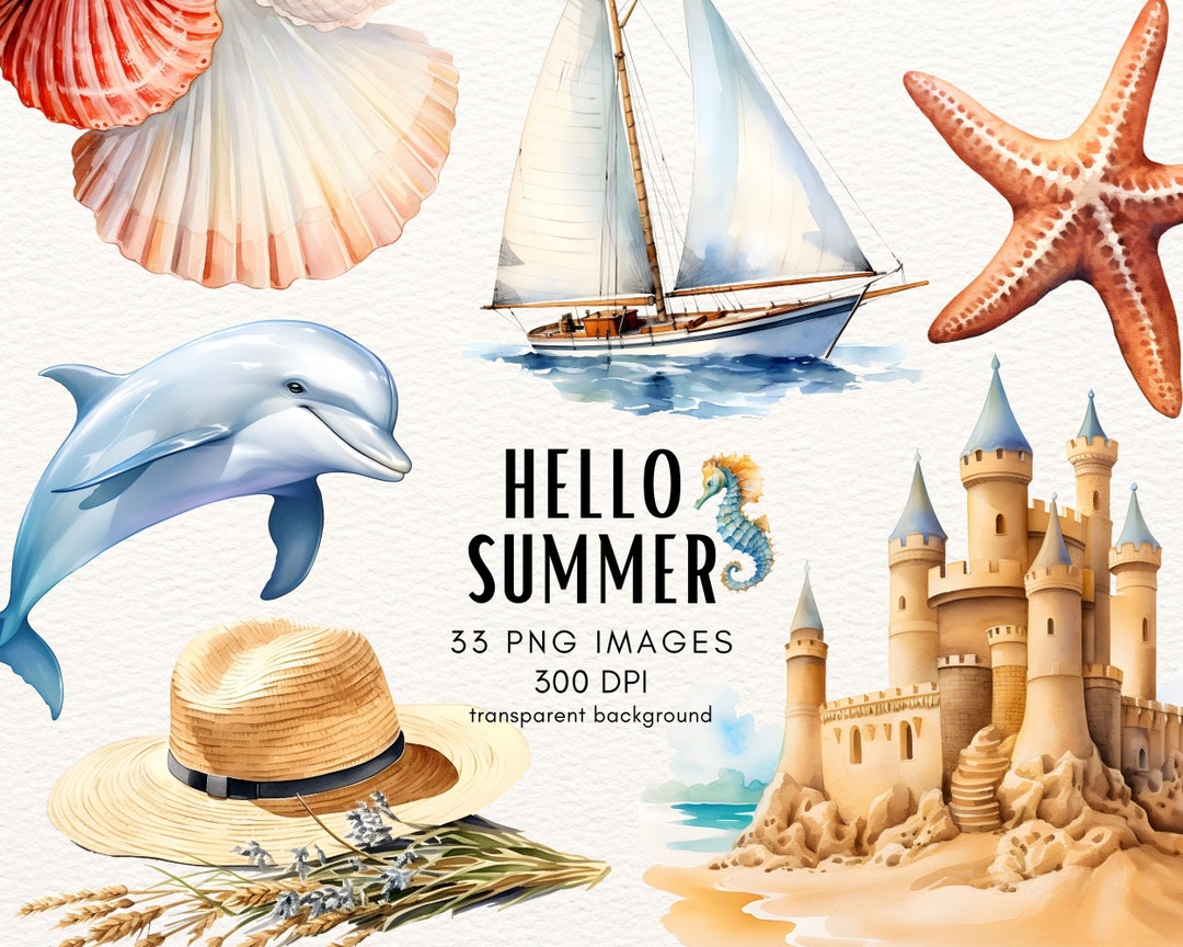 Summer Clipart Bundle | Watercolor, Summer, Animals, Ice-cream ...
