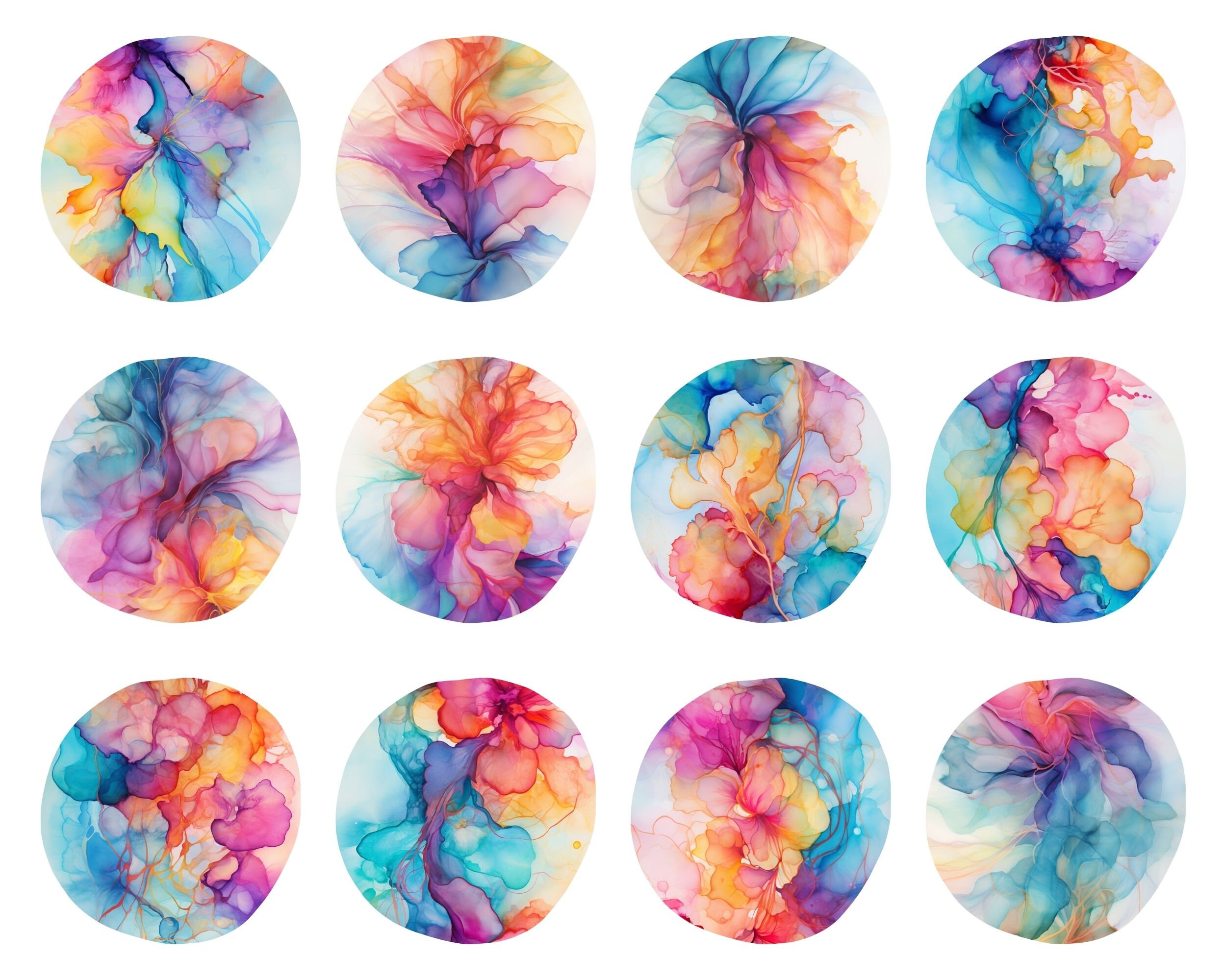 Rainbow Ink Textures, Rainbow Watercolor Ink Patterns, 12 High Quality ...