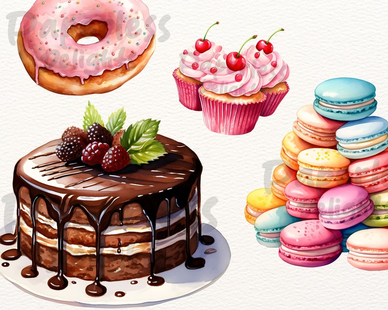 Watercolor Patisserie Clipart 23 French Pastry Bundle Instant Download ...