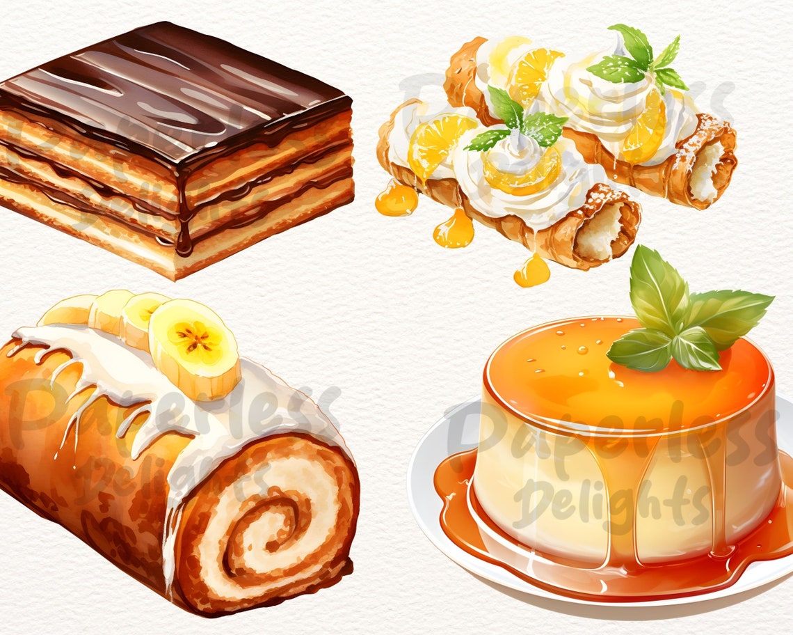 Watercolor Patisserie Clipart 23 French Pastry Bundle Instant Download ...