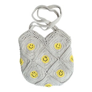 Crochet Smiley Face Bag, Smiley Shoulder Bag, Crochet Tote Bag, Summer ...