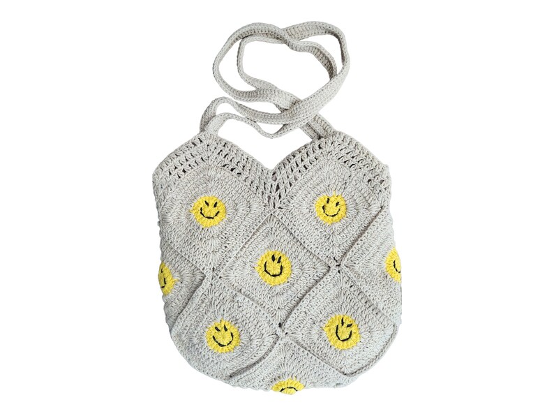 Crochet Smiley Face Bag, Smiley Shoulder Bag, Crochet Tote Bag, Summer ...