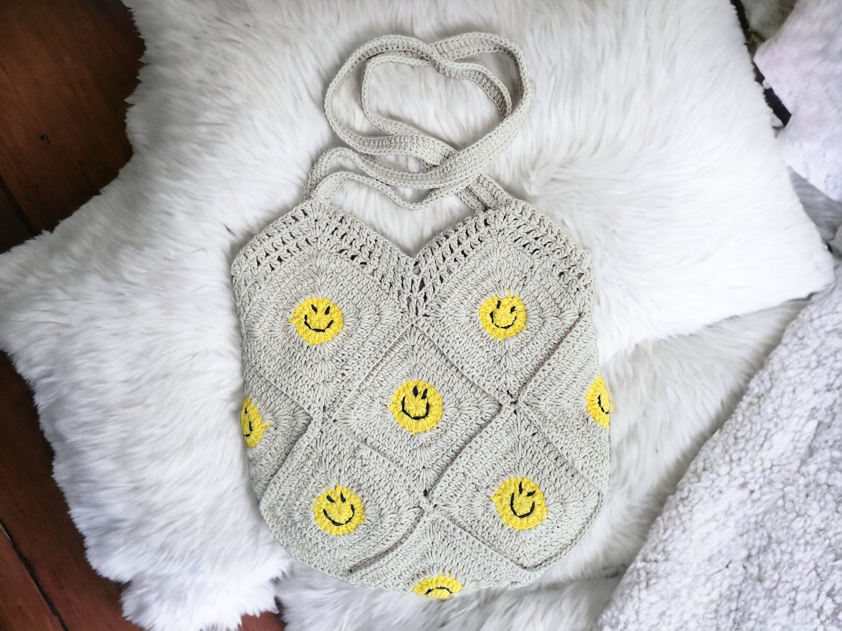 Crochet Smiley Face Bag, Smiley Shoulder Bag, Crochet Tote Bag, Summer ...