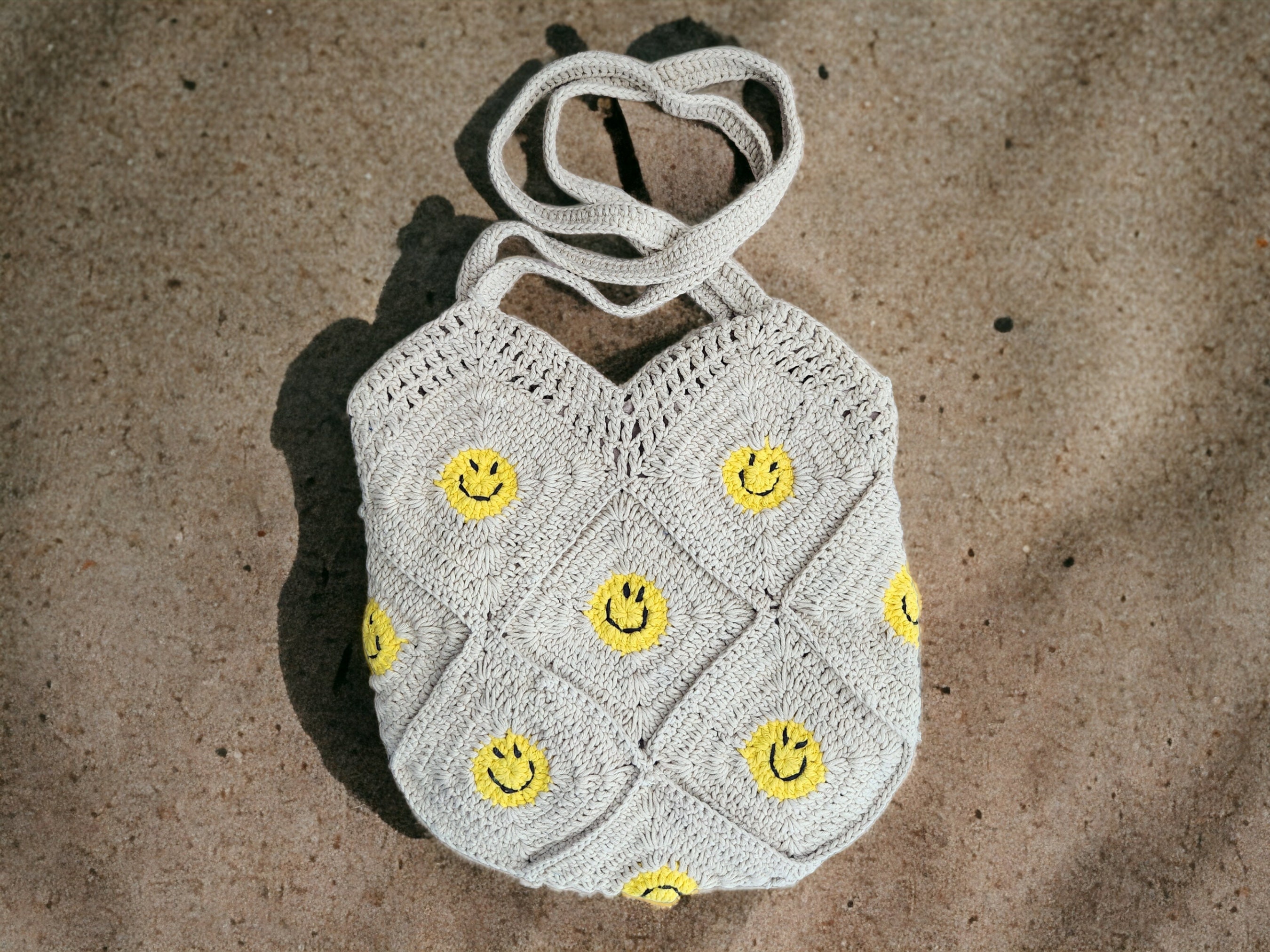 Crochet Smiley Face Bag, Smiley Shoulder Bag, Crochet Tote Bag, Summer ...