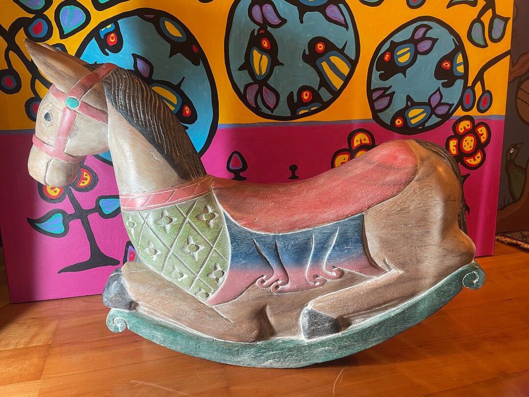 Large Hand Carved Solid Wood Rocking Horse - Etsy