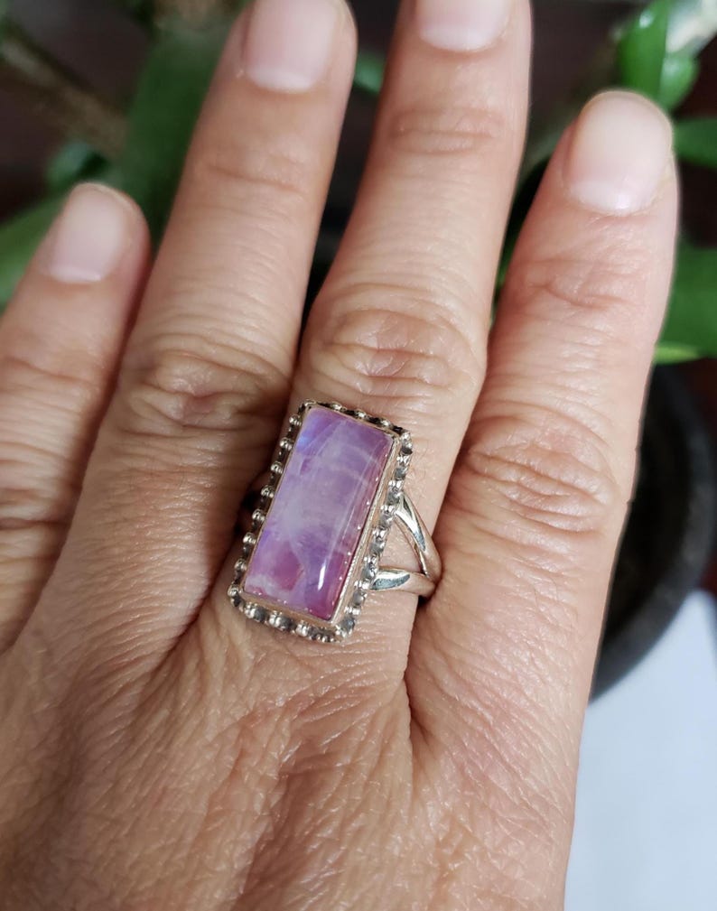 Rainbow Moonstone Rectangle Shape Ring, 925 Sterling Silver, Handmade ...