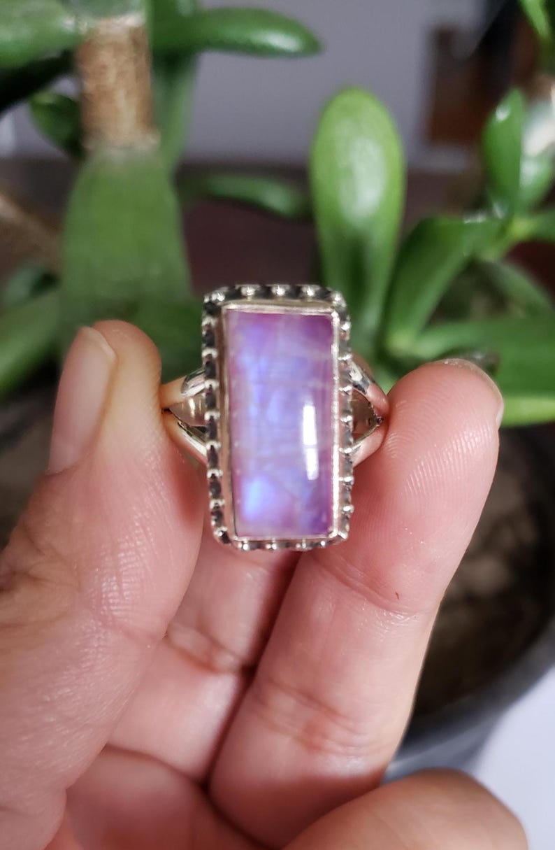 Rainbow Moonstone Rectangle Shape Ring, 925 Sterling Silver, Handmade ...
