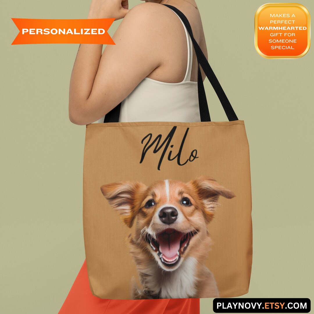 Personalized Pet Tote Bag AOP Using Pet Photo Name Custom Dog Bag Dog ...