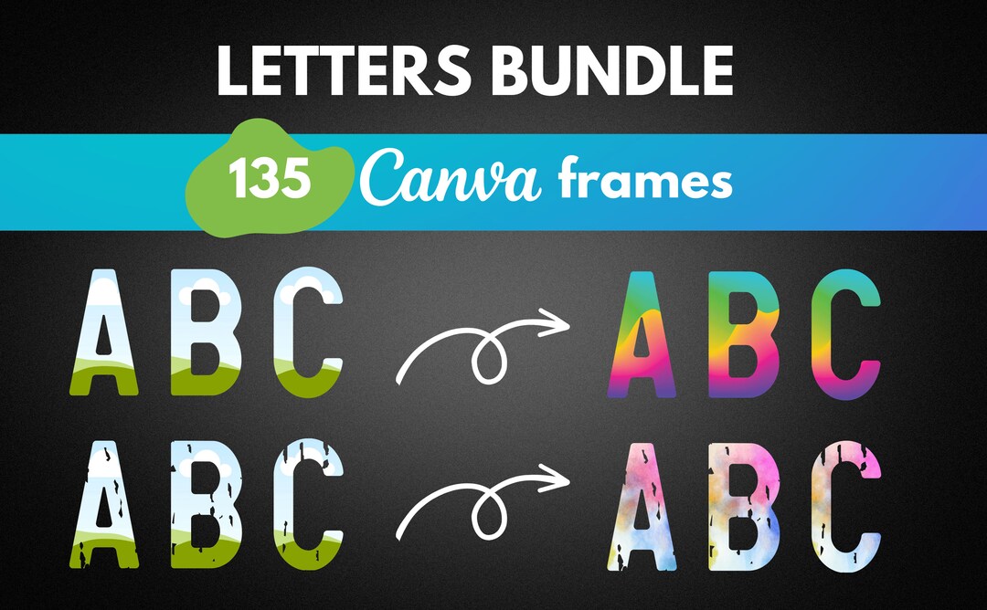 Letters Canva Frames Template Bundle | Canva Frame Font With Editable ...