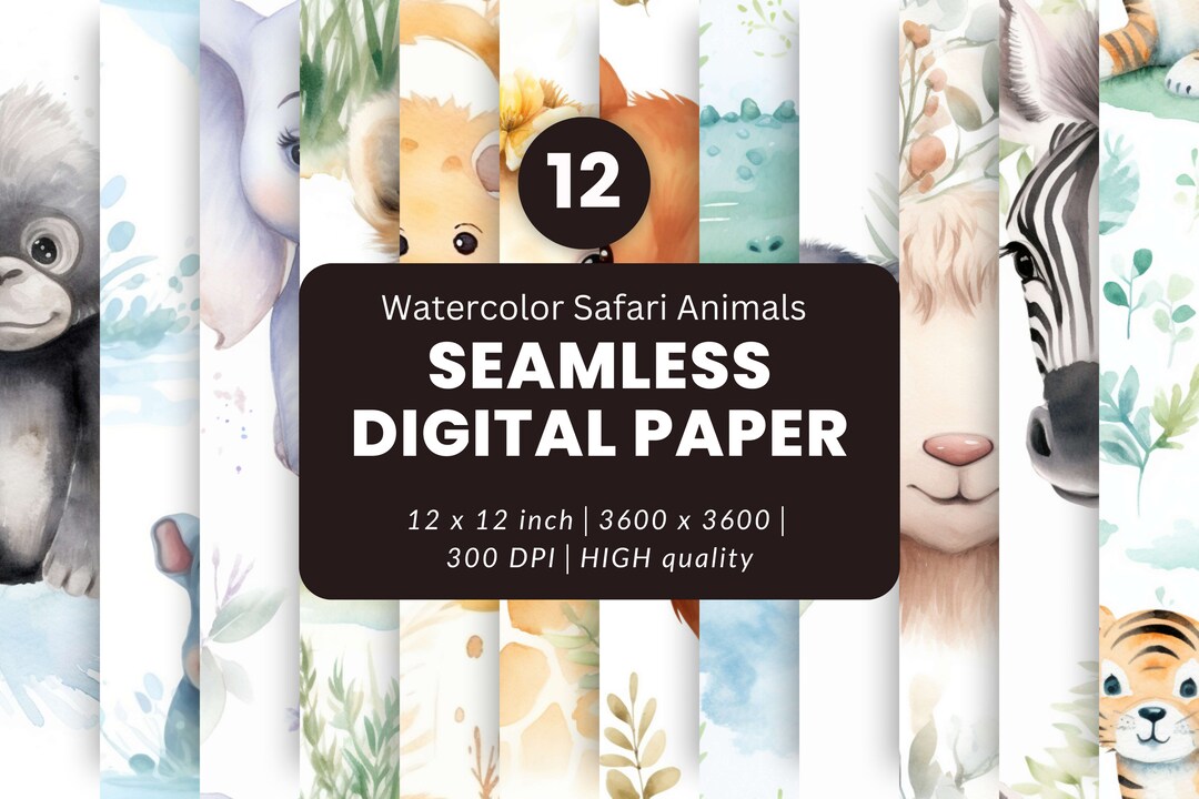 12 Watercolor Safari Seamless Digital Papers Instant Download ...