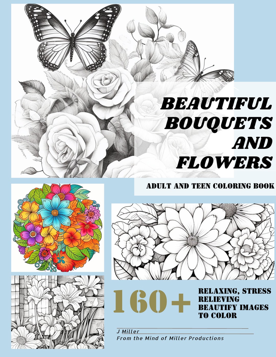 160+ Adult and Teen Coloring Pages: Beautiful Bouquets and Flowers - Etsy