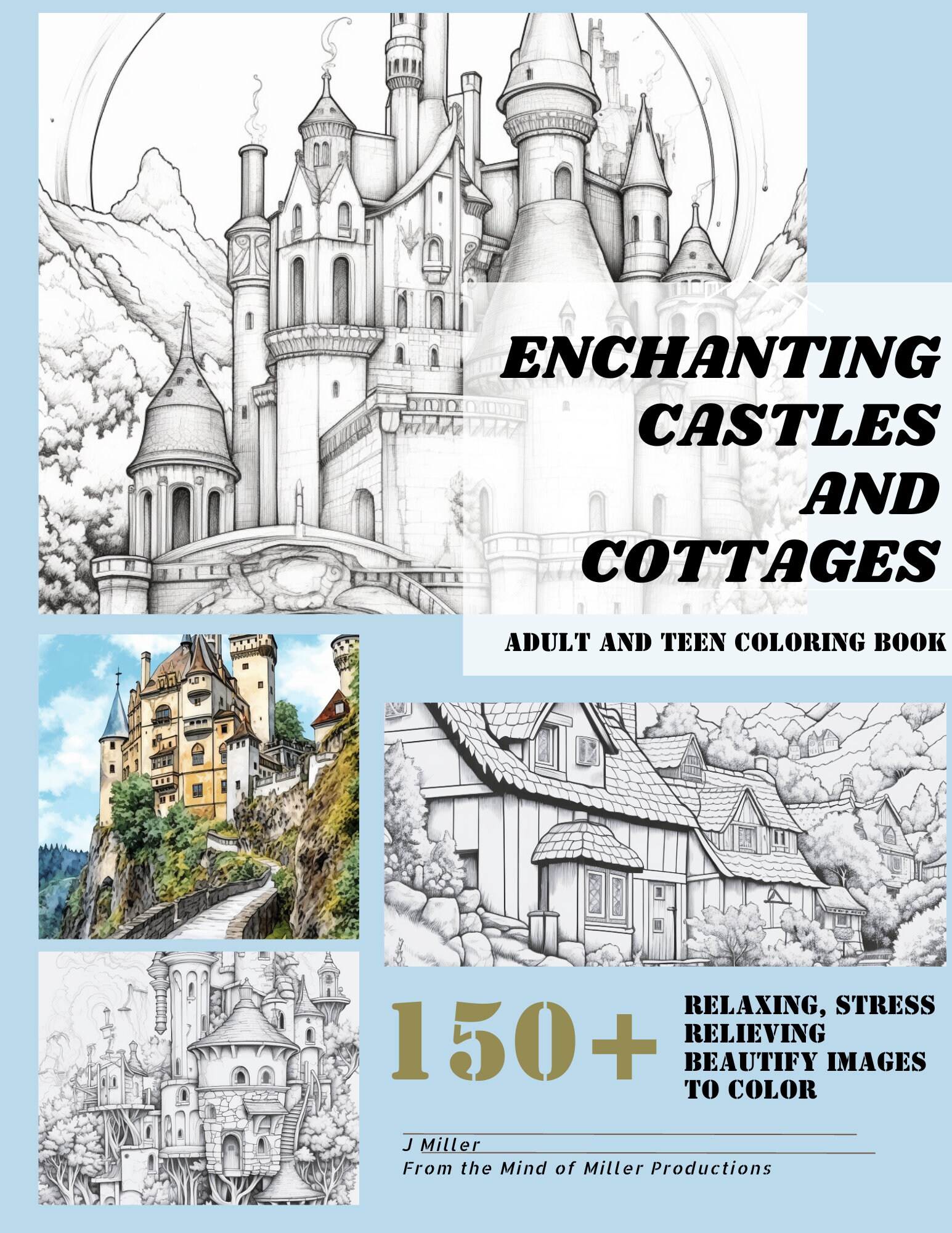 150+ Adult and Teen Coloring Pages: Enchanted Castles and Cottages ...