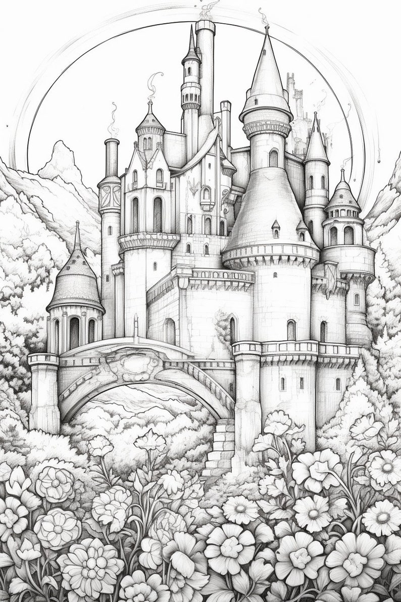 150+ Adult and Teen Coloring Pages: Enchanted Castles and Cottages ...