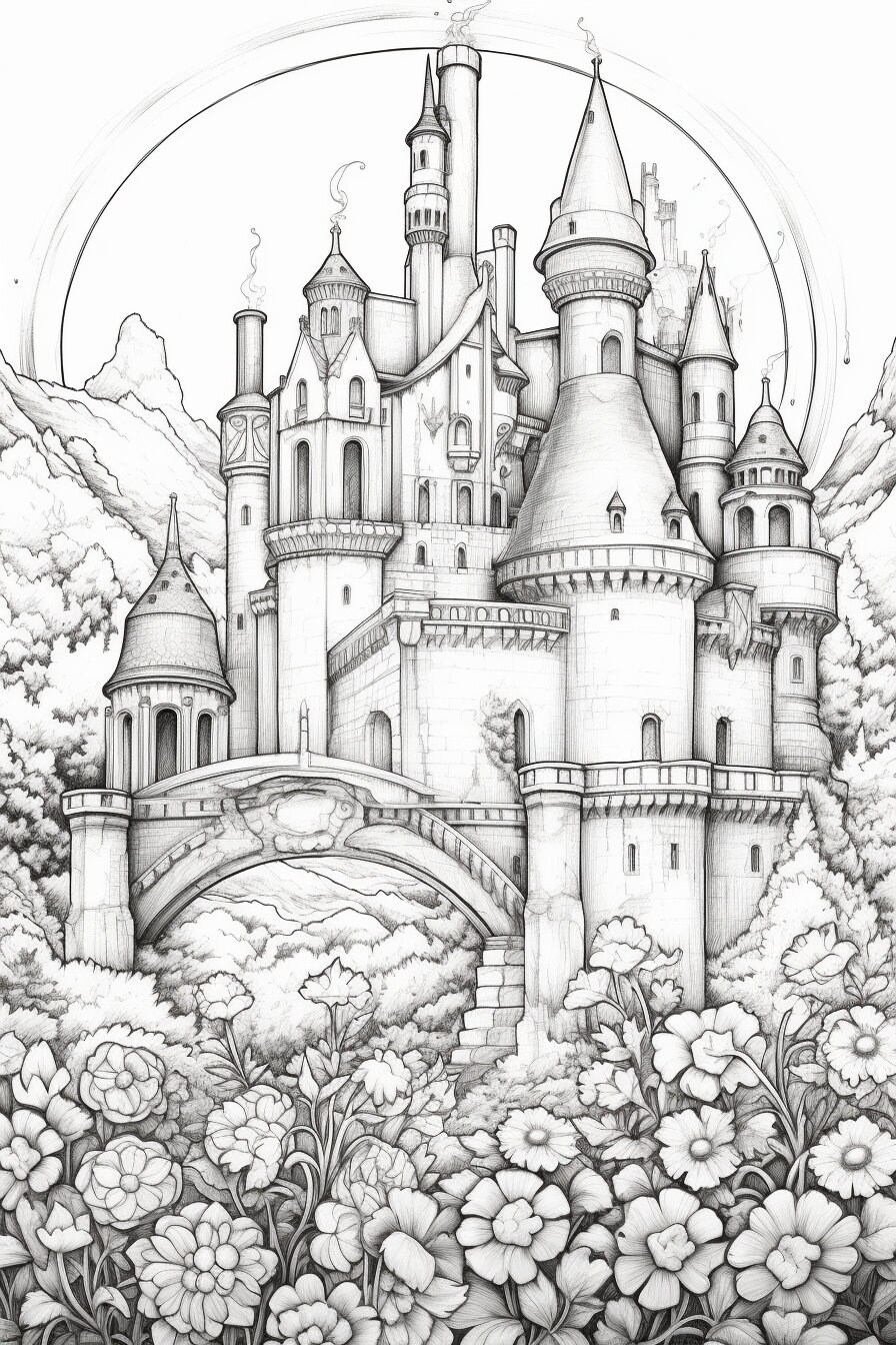 150+ Adult and Teen Coloring Pages: Enchanted Castles and Cottages ...