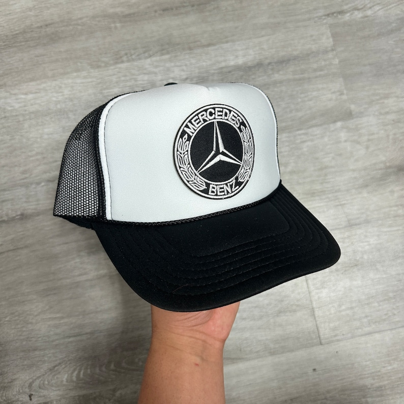 New Benz Black White Trucker Cap Hat High Crown Adjustable Snapback ...
