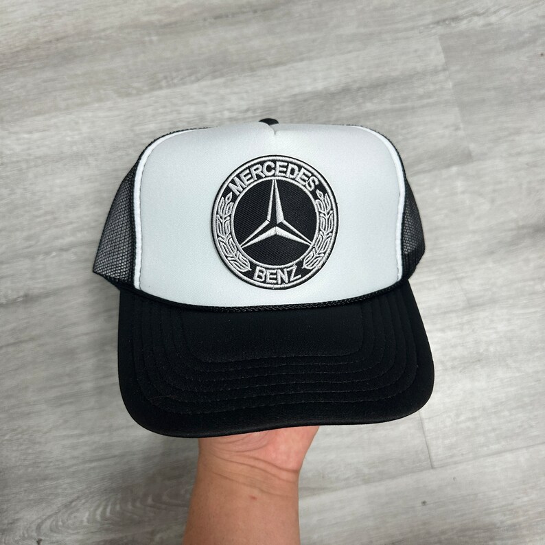 New Benz Black White Trucker Cap Hat High Crown Adjustable Snapback ...