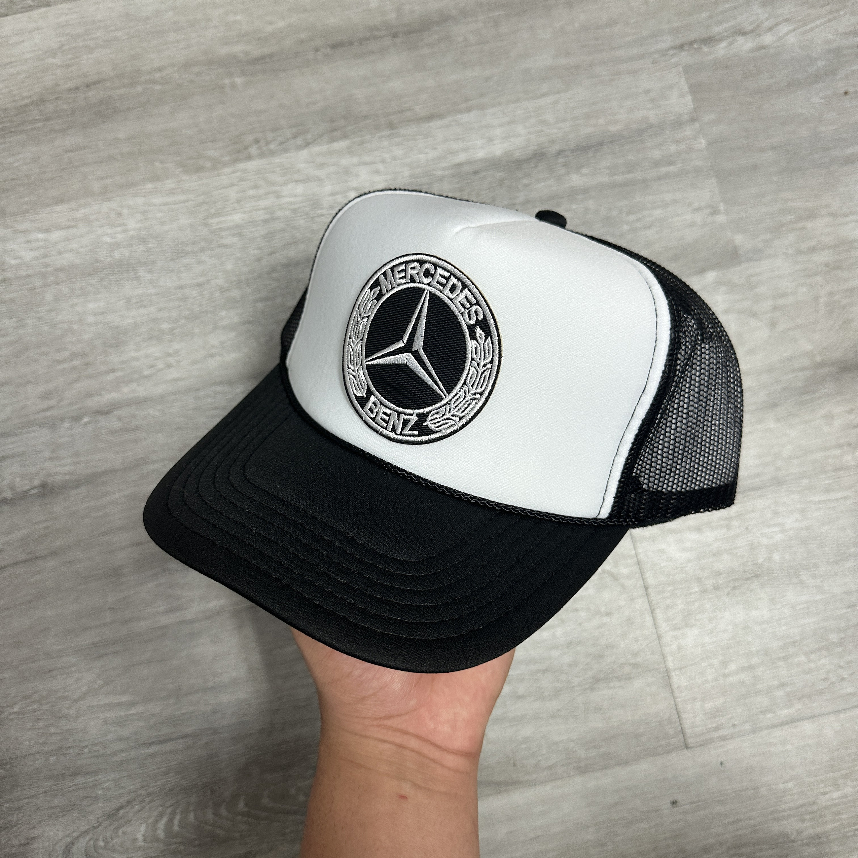 New Benz Black White Trucker Cap Hat High Crown Adjustable Snapback ...