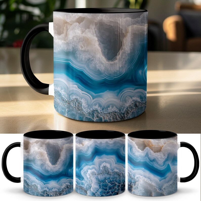 Agate-inspired Wraparound Mug, Elegant Blue Ceramic Coffee Cup, 11oz ...