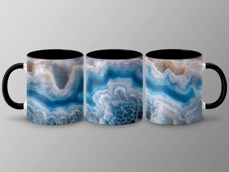 Agate-inspired Wraparound Mug, Elegant Blue Ceramic Coffee Cup, 11oz ...