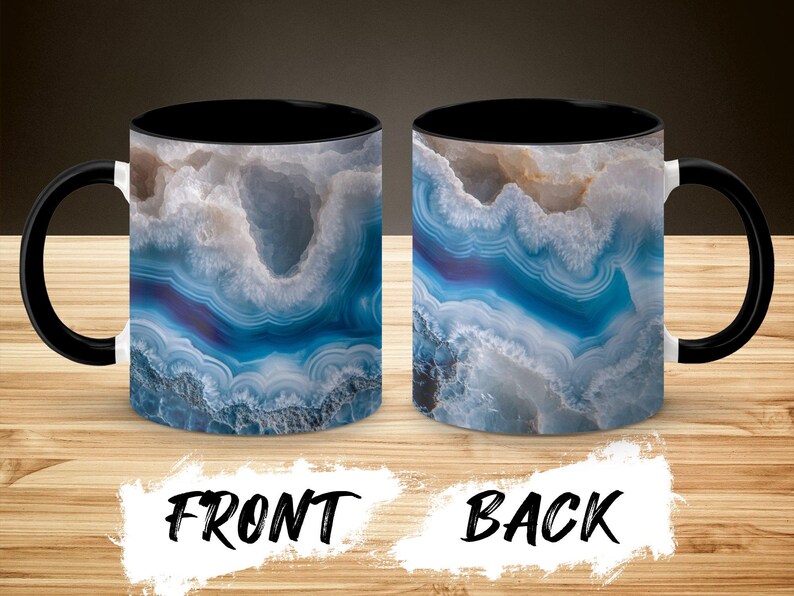 Agate-inspired Wraparound Mug, Elegant Blue Ceramic Coffee Cup, 11oz ...