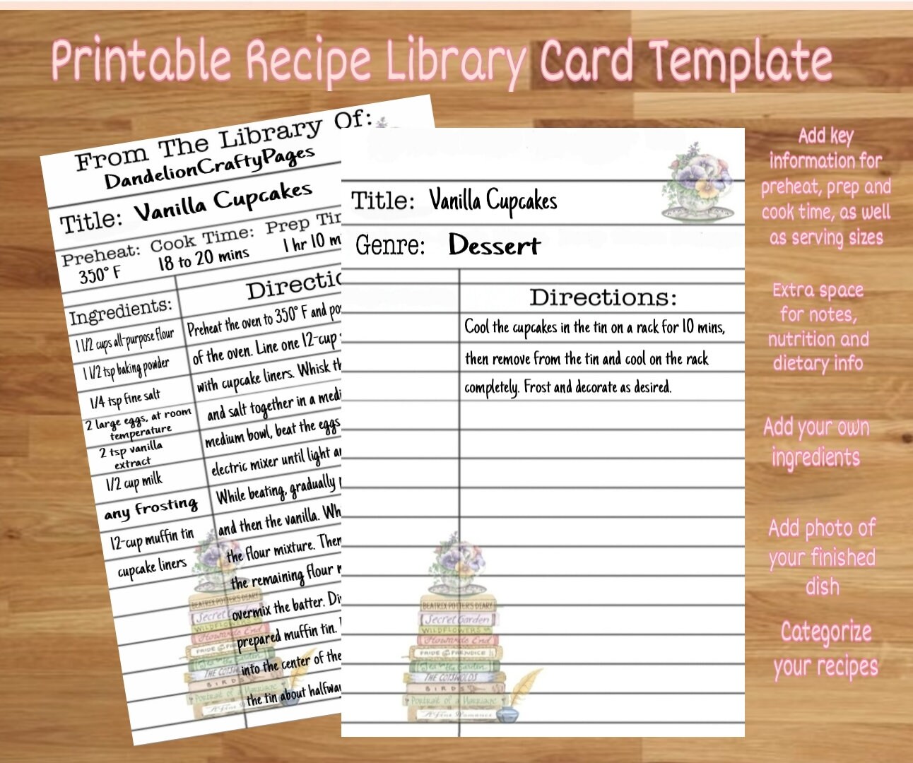 Printable Recipe Library Card Template - Etsy