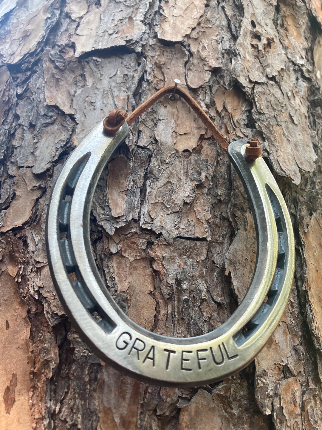 Engraved Horseshoe "grateful" - Rustic Hand Stamped Engraving - Made ...