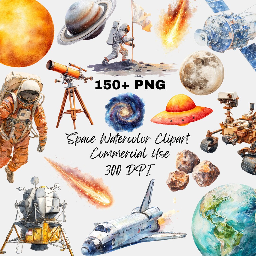 Space Watercolor Clipart Bundle | 150+ Pngs, Planets, Astronauts - Etsy