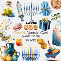 Hanukkah Clipart, Jewish Clipart PNG, Hanukkah Gifts, Menorah, Dreidels ...
