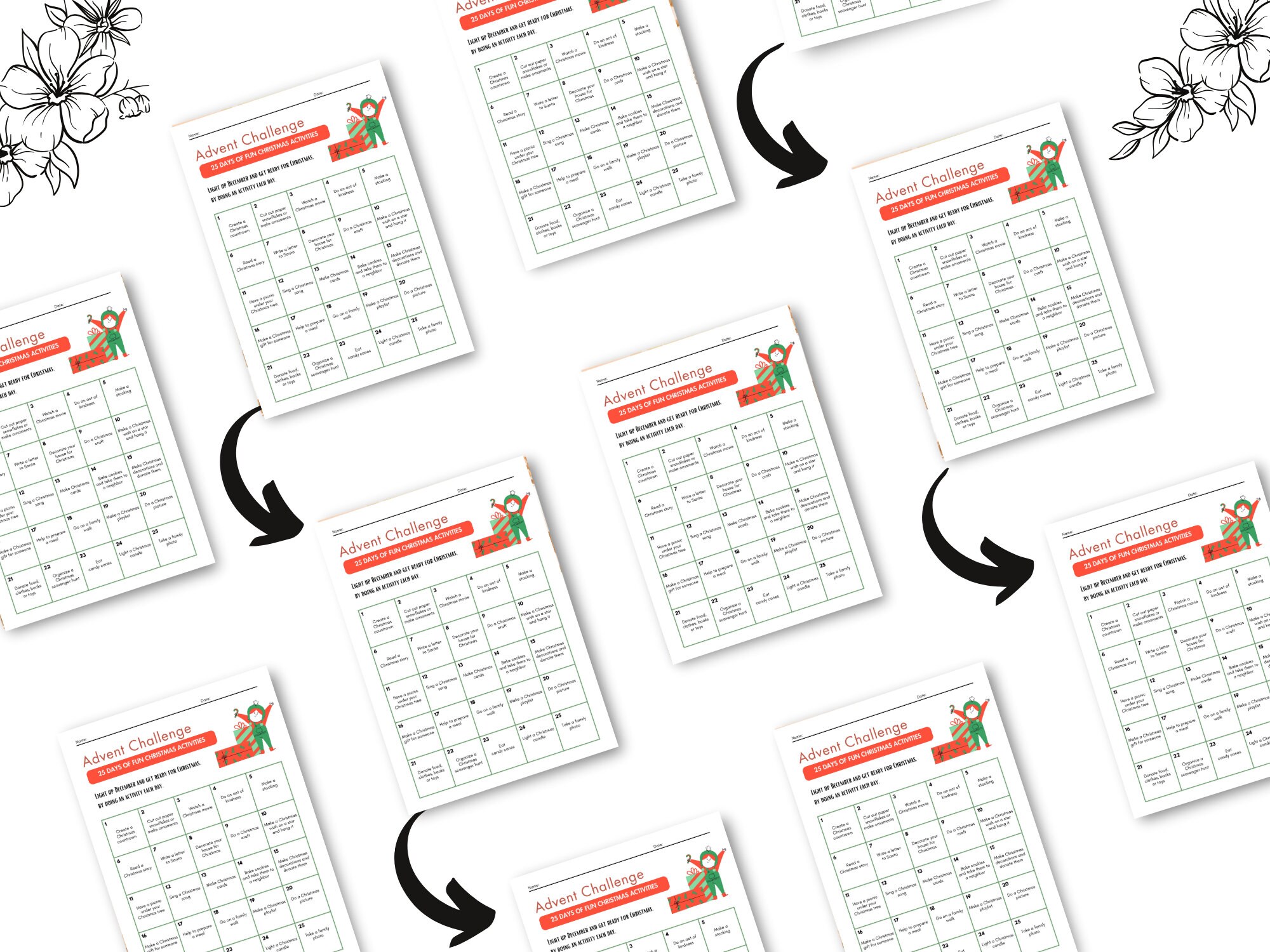 Mindful Holiday Advent, Printable Countdown, Festive Art, Kids Activity ...